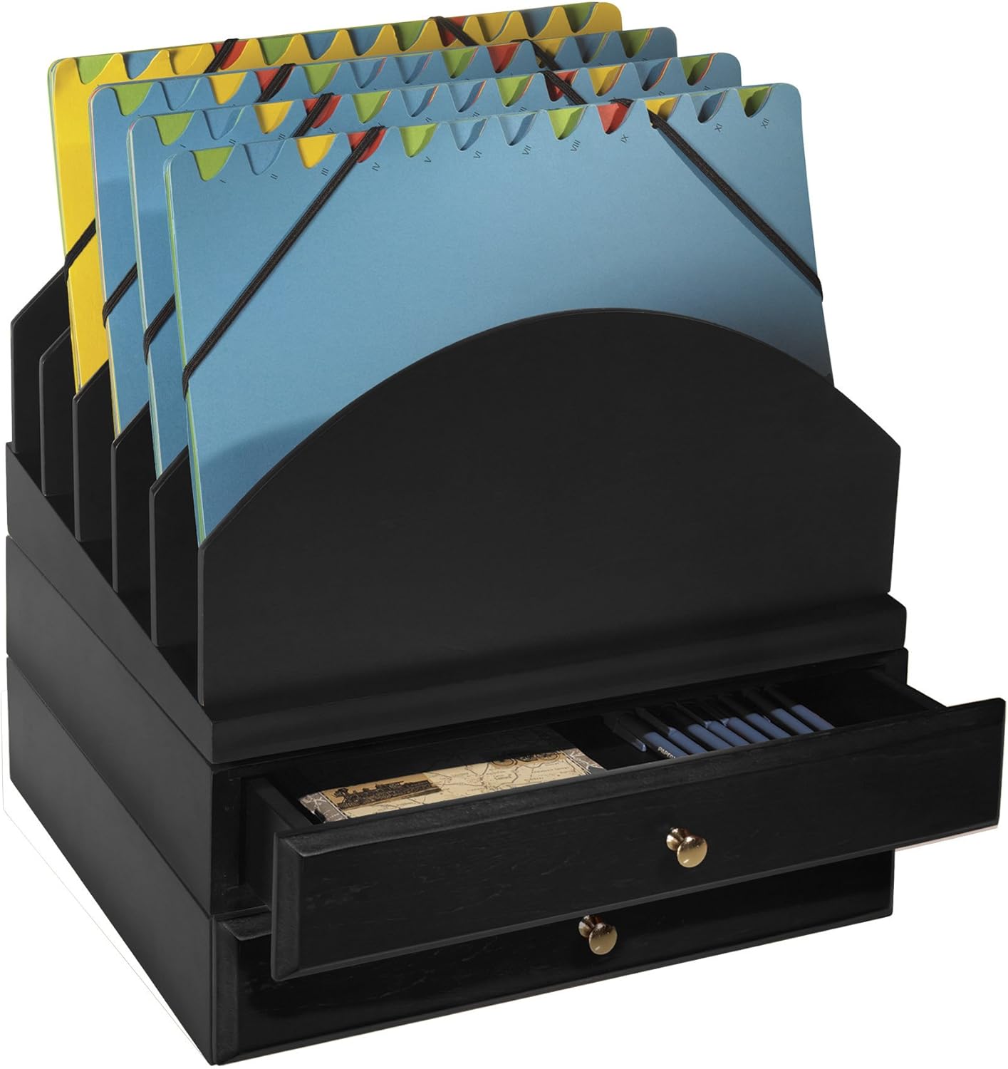 Bindertek Stacking Wood Desk Organizers Step Up File & 2 Drawer Kit ...