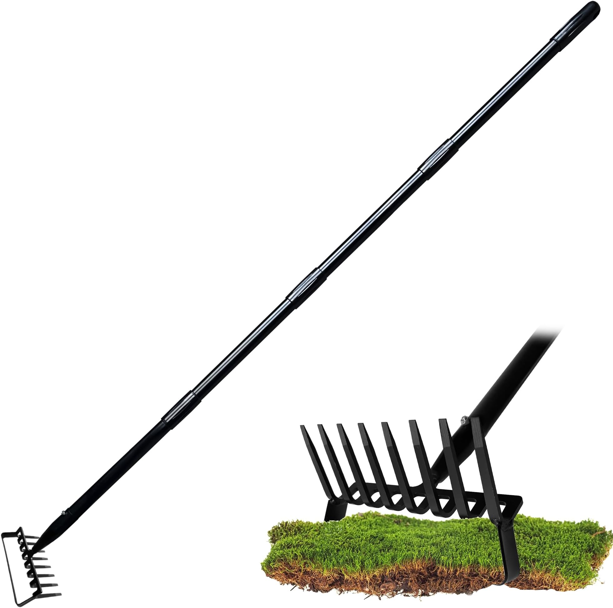 Amazon.com : 8-Tines Rake and Stirrup Hoe - Adjustable Long Handle ...