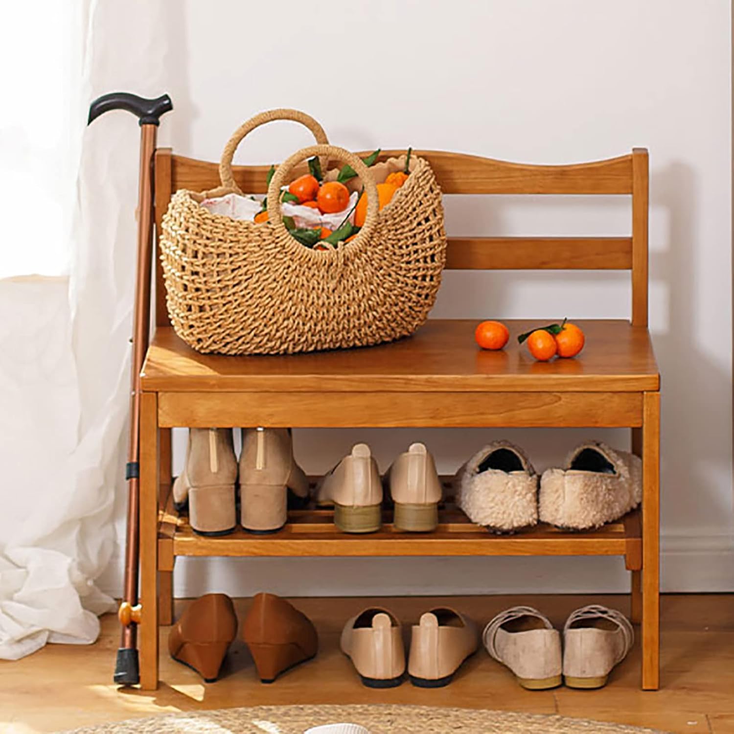 Amazon.com: ZEELYDE Shoe Rack,Wooden Shoe Bench with Back,Rustic Shoe ...
