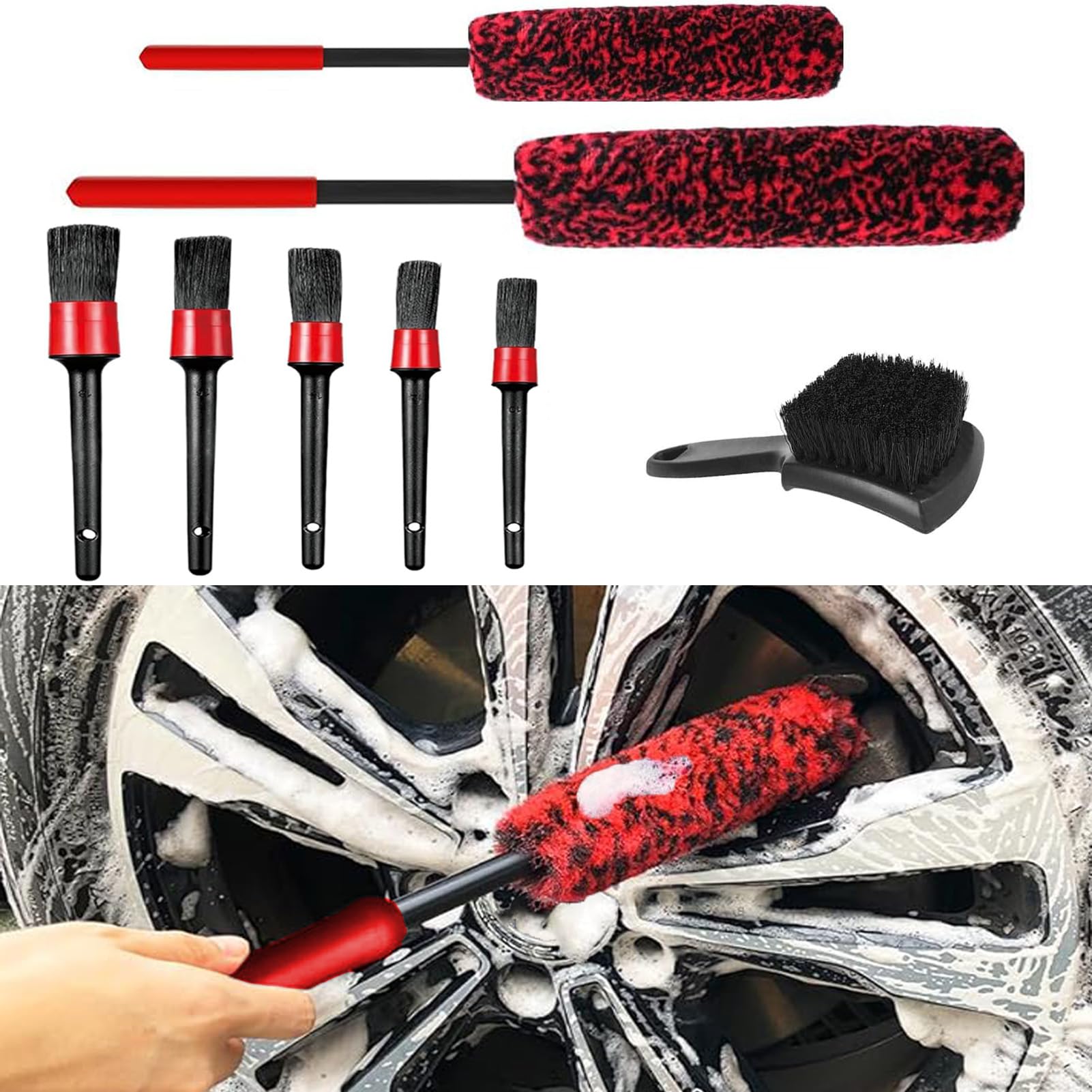 Wheel Brush Kit,8pcs Detailing Brush Set for Cleaning Wheel and Tire ...