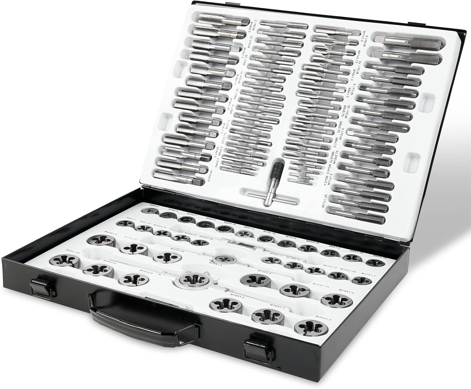 BeHappy 110Pcs Tap and Die Sets, Thread Coated Metric Tap and Die Set M2-M18 with Storage Case ...