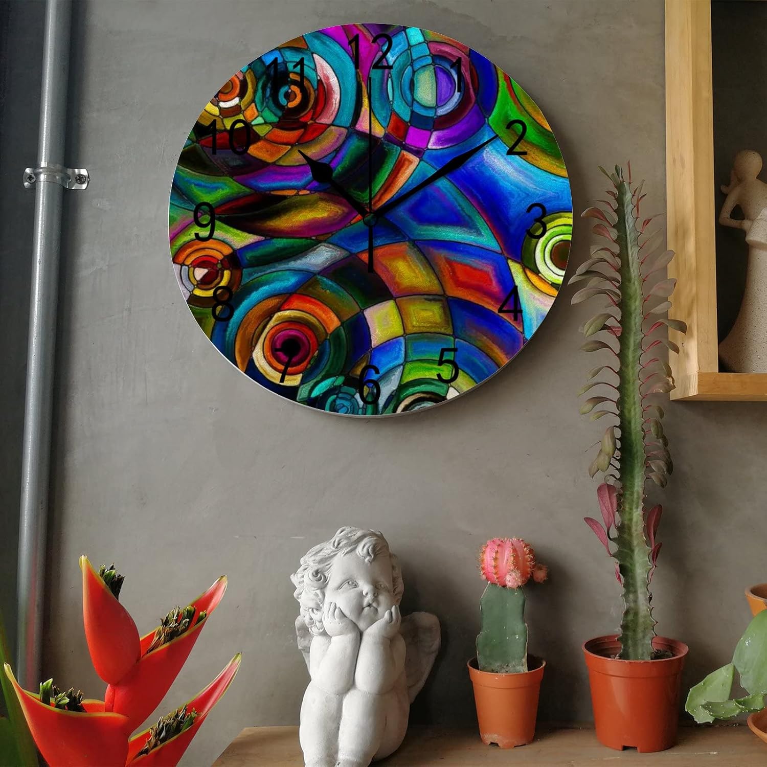 Amazon.com: Hapuxt Abstract Stained Glass Art Space Wall Clock Quartz ...