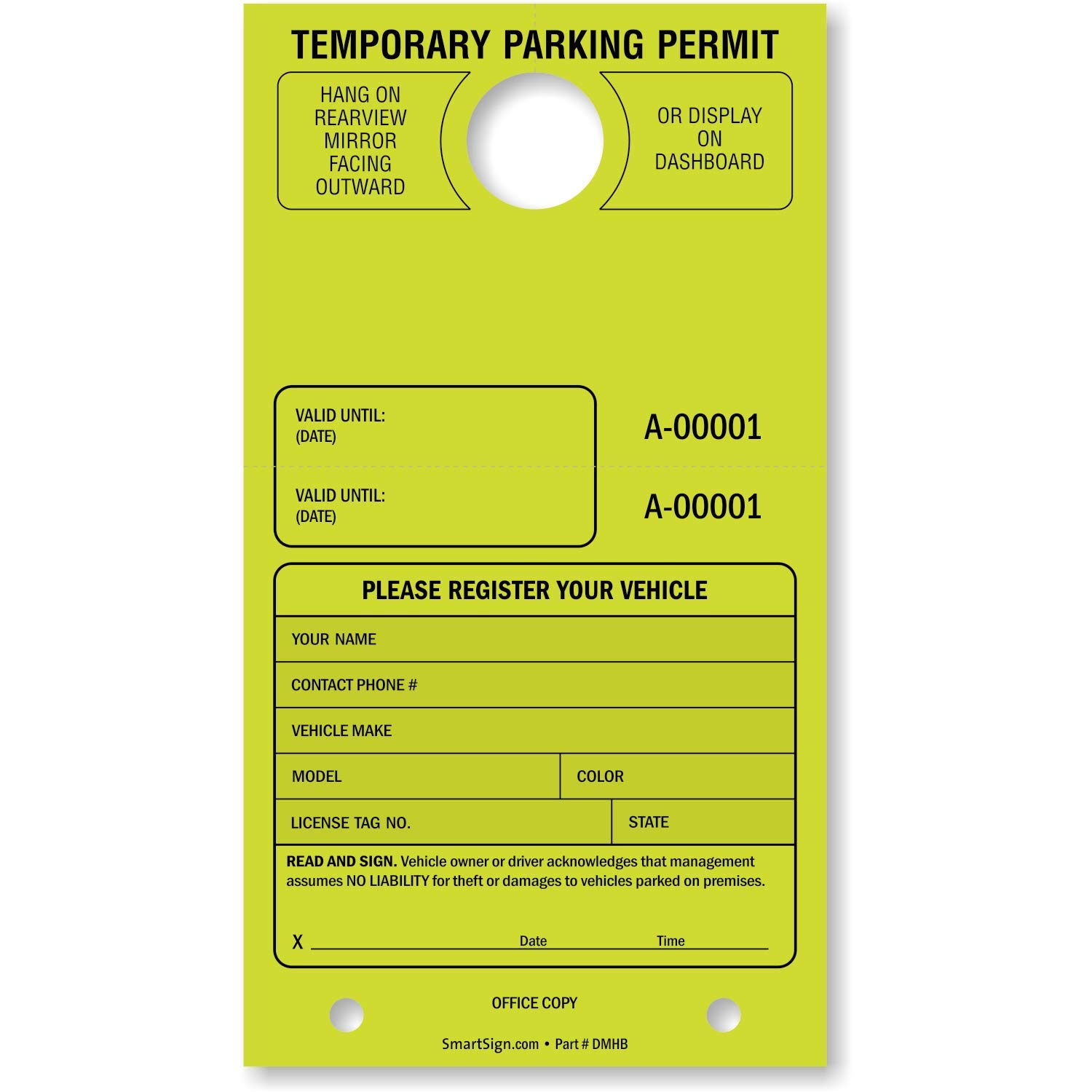 SmartSign “Temporary Parking Permit” Mirror Hang Tag | Pack of 50 ...