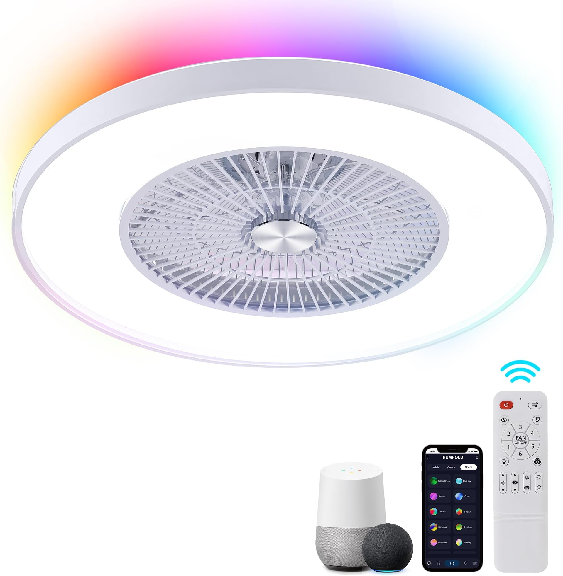 Amazon.com: HUMHOLD 24" Bladeless Ceiling Fan with RGB Light Remote ...