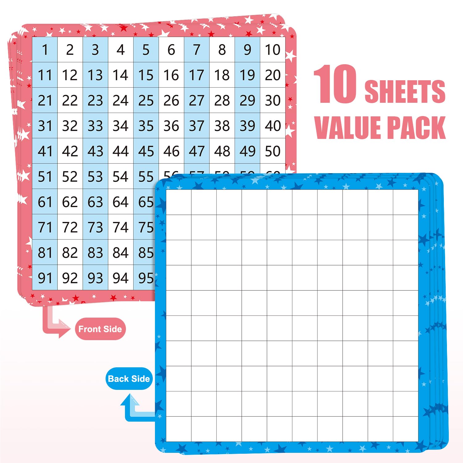 Snapklik.com : 10 Pack Dry Erase Math Hundred Board Card Laminated ...