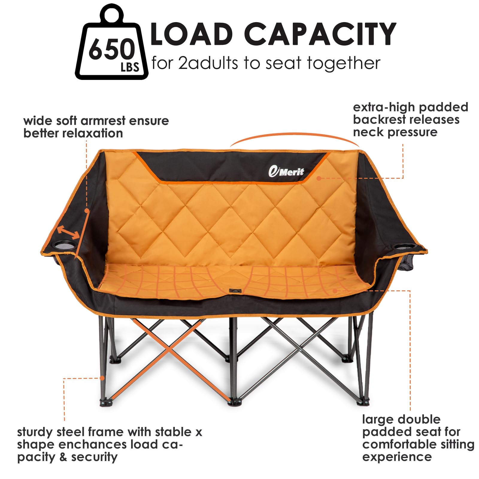Snapklik.com : EMERIT Oversized Double Duo Camping Chair Folding Camping Loveseat 2 Person ...