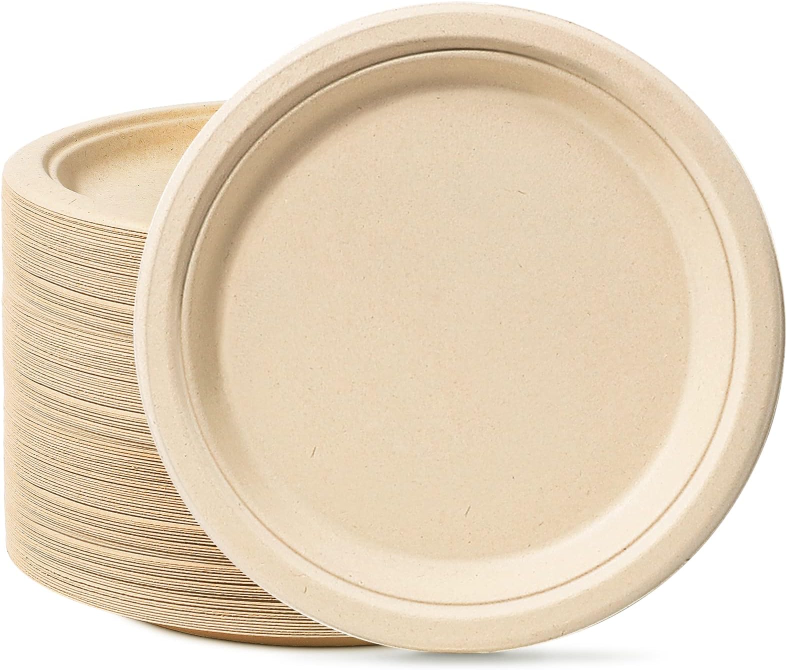 GREENESAGE Rigid 9 inch 50 Pack Disposable Paper Brown Plates Sugarcane ...