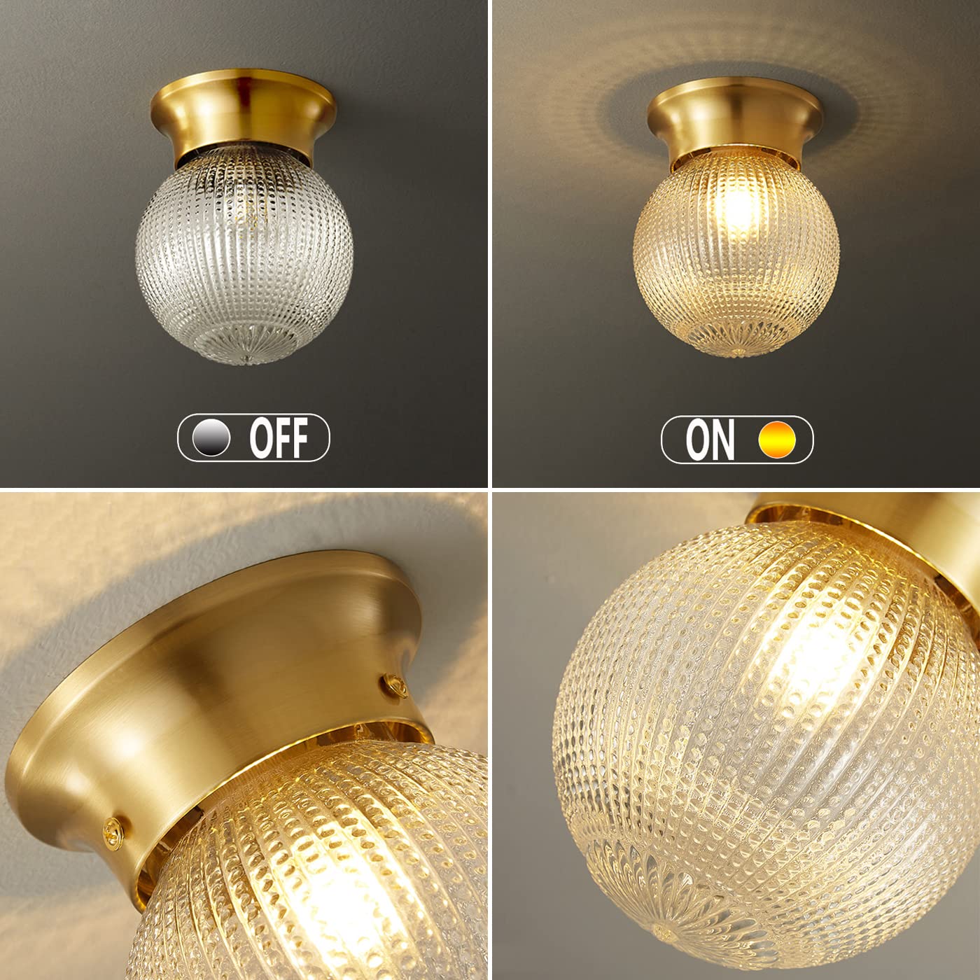 Brass Lamps Fiberglass Paper Ceiling Brushed Brass & Smoked Glass LED