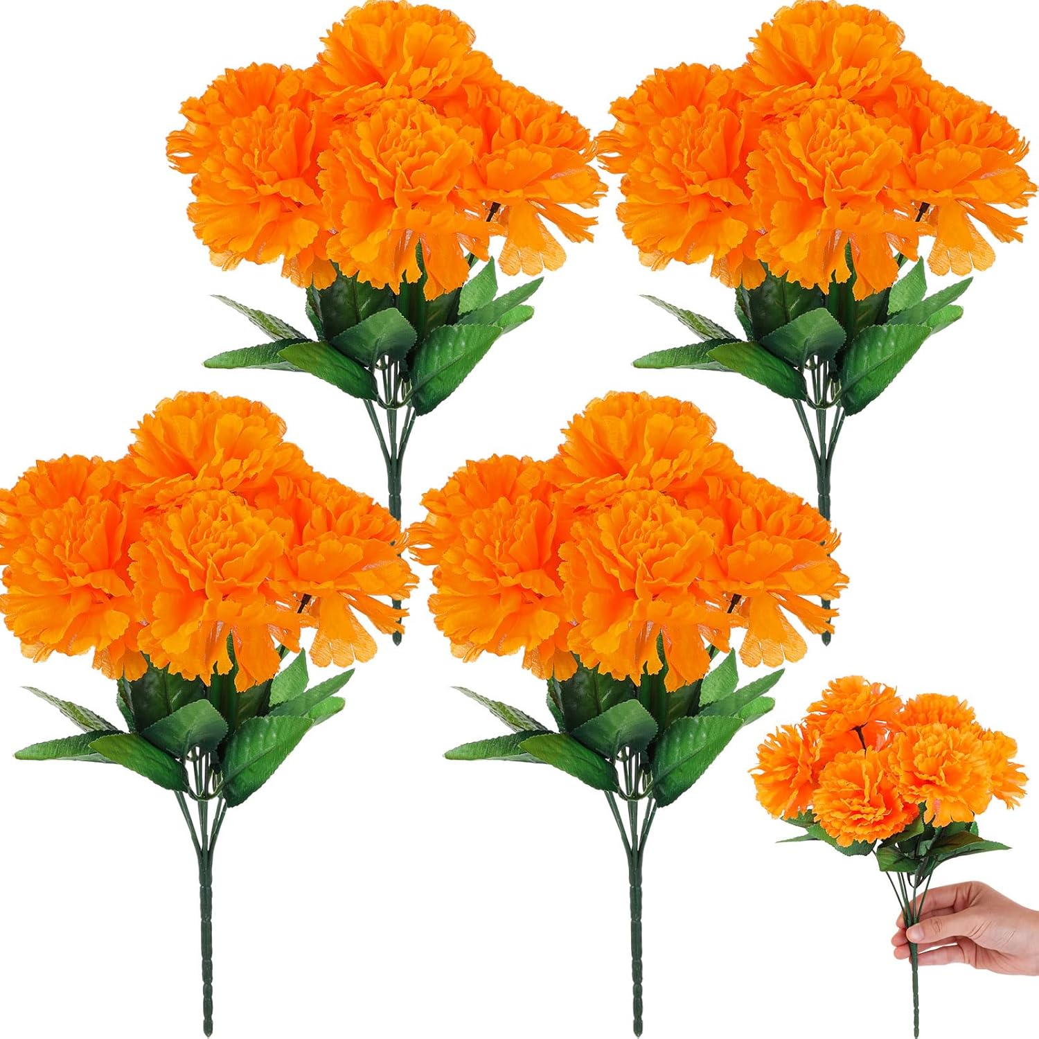 Amazon.com: Zeyune 4 Pcs Artificial Marigold Flowers Bunch Day of The ...