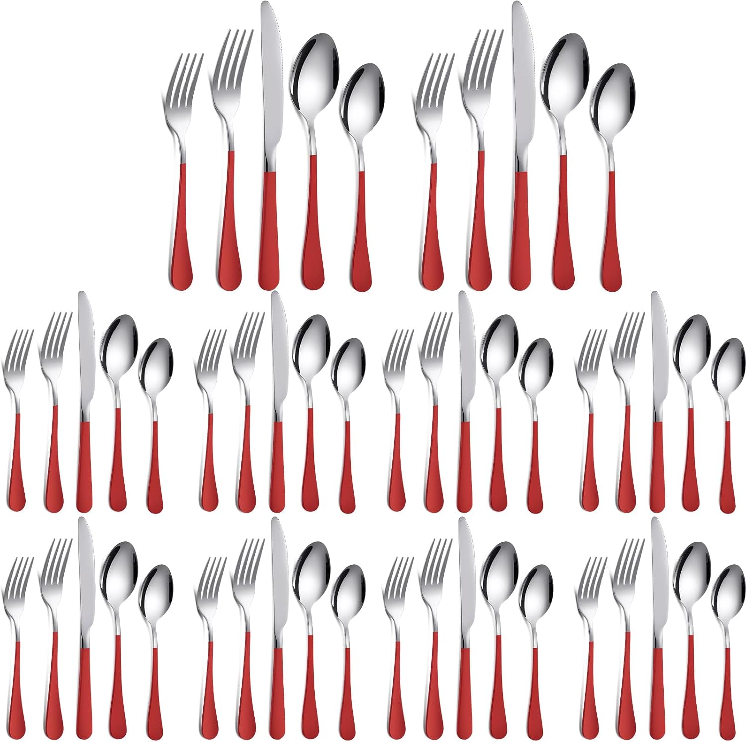 Amazon.com | Nuenen 50 Pcs Red Silverware Set Stainless Steel Flatware ...