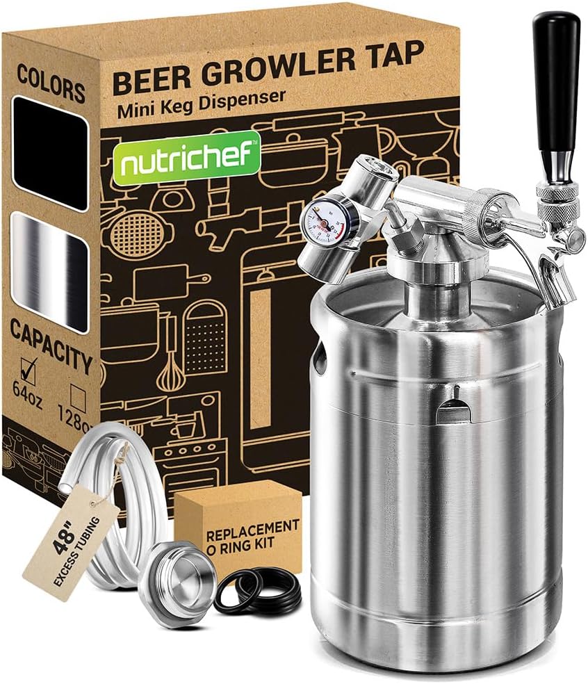 VEVOR Beer Growler Tap System, 170Oz 5L Mini Keg, 304 Stainless Steel Pressurized Beer Growler ...
