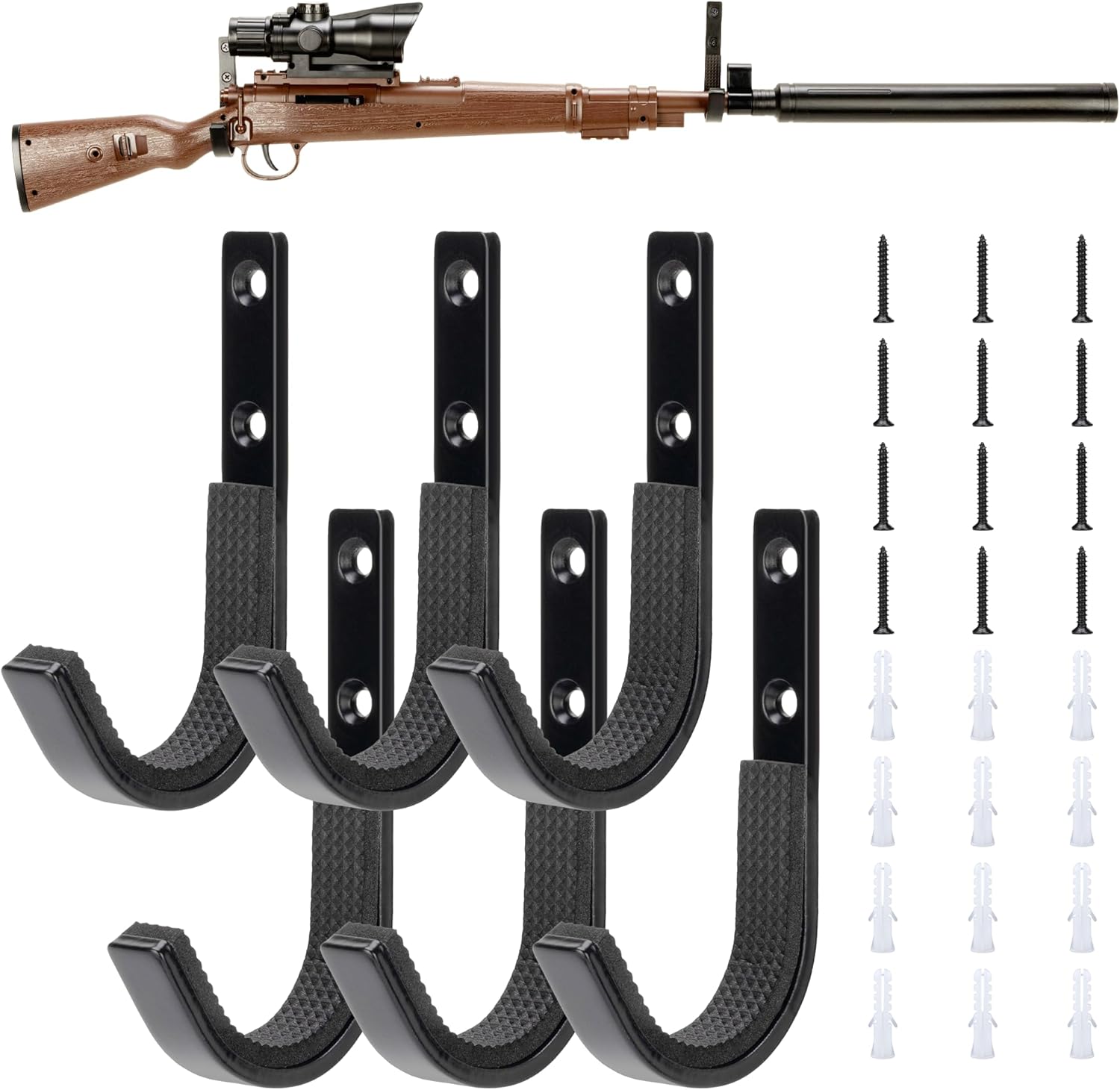 TRIPLE DEER Gun Rack Storage Wall Mount Shotgun Rifle Hook Horizontal ...