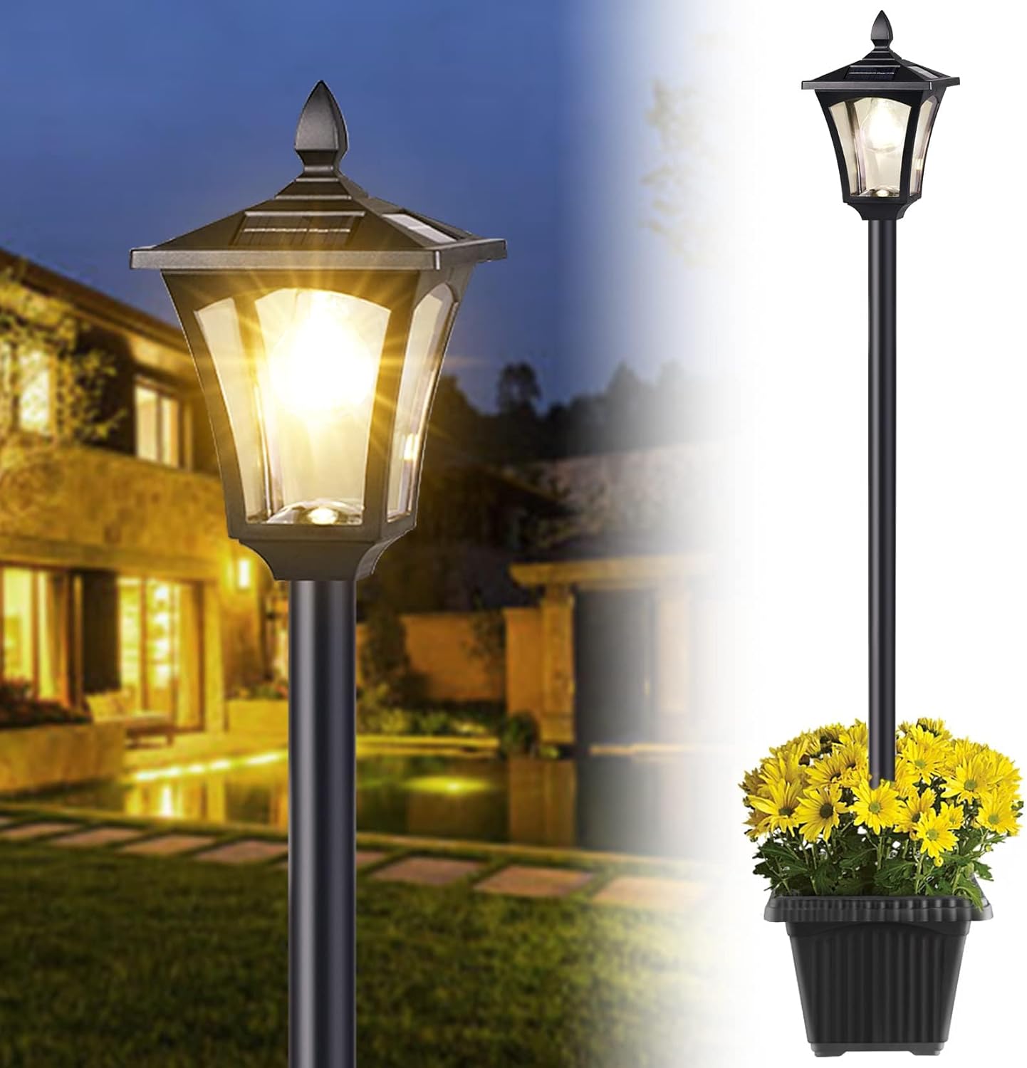Suponar 70" Solar Lamp Post Light, Solar Light Post Outdoor Waterproof ...