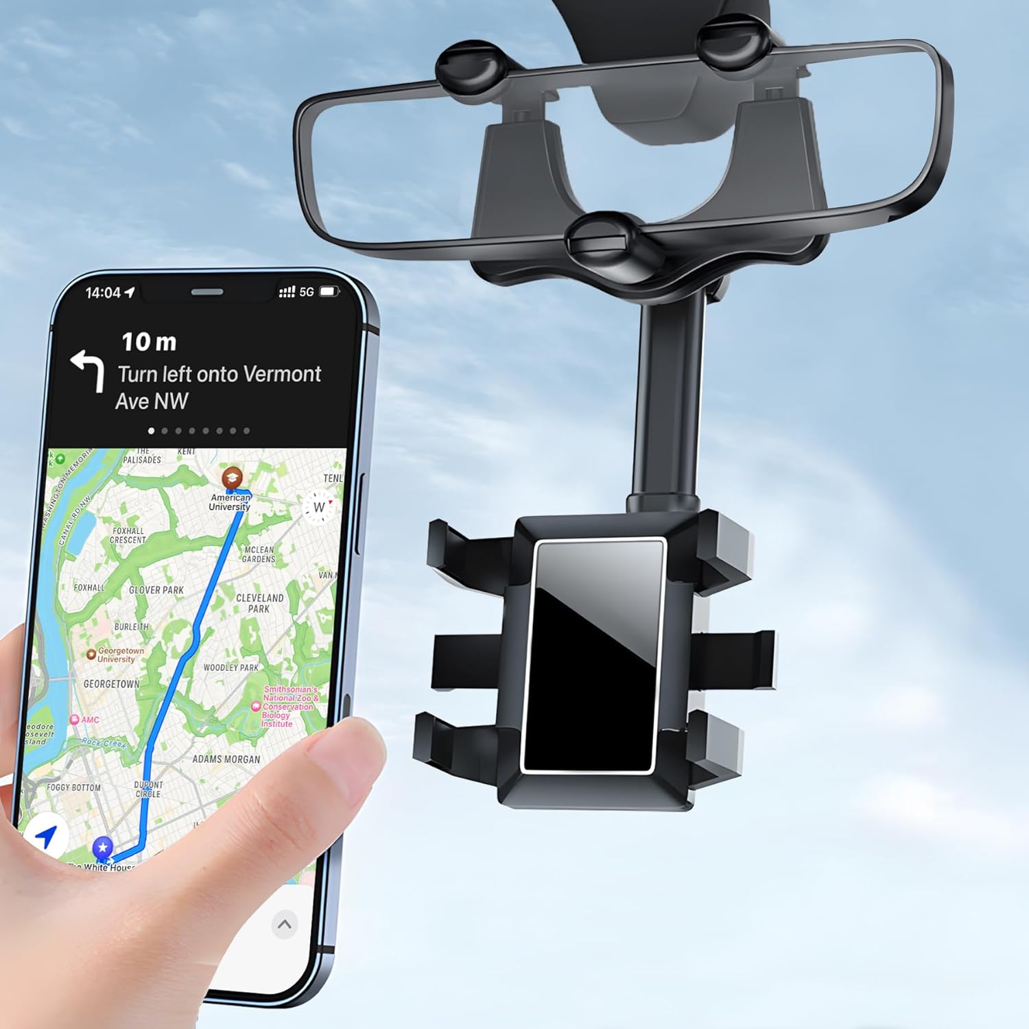 Amazon.com: JUNJIAWU Rear View Mirror Phone Holder: 360° Rotatable and ...