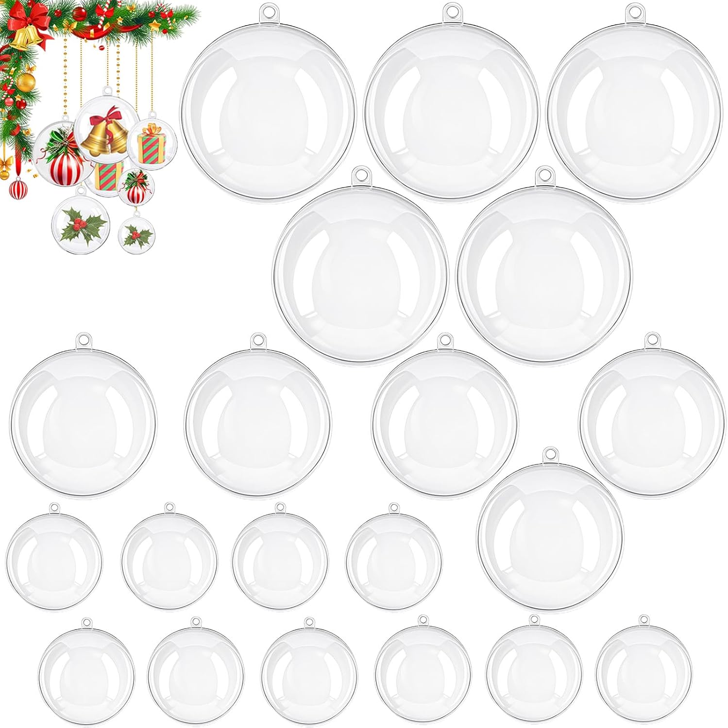 20Pcs Clear Christmas Baubles 4,6,8cm,Clear Plastic Fillable Baubles ...