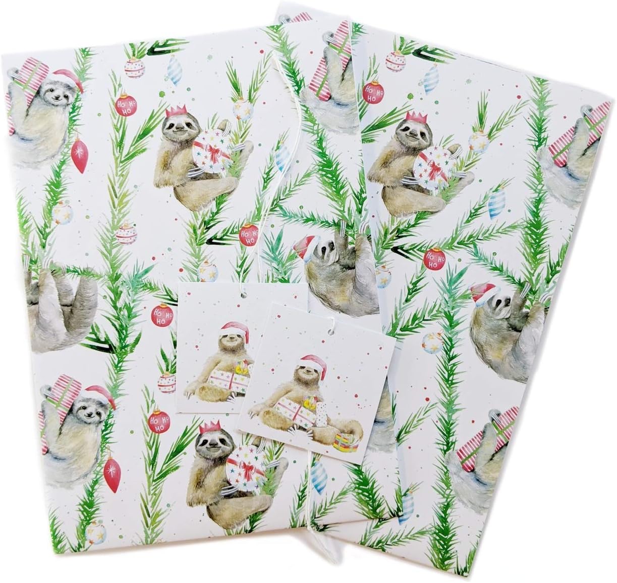 Christmas Sloth Gift Wrapping Paper- 2 sheets and 2 tags : Amazon.co.uk ...