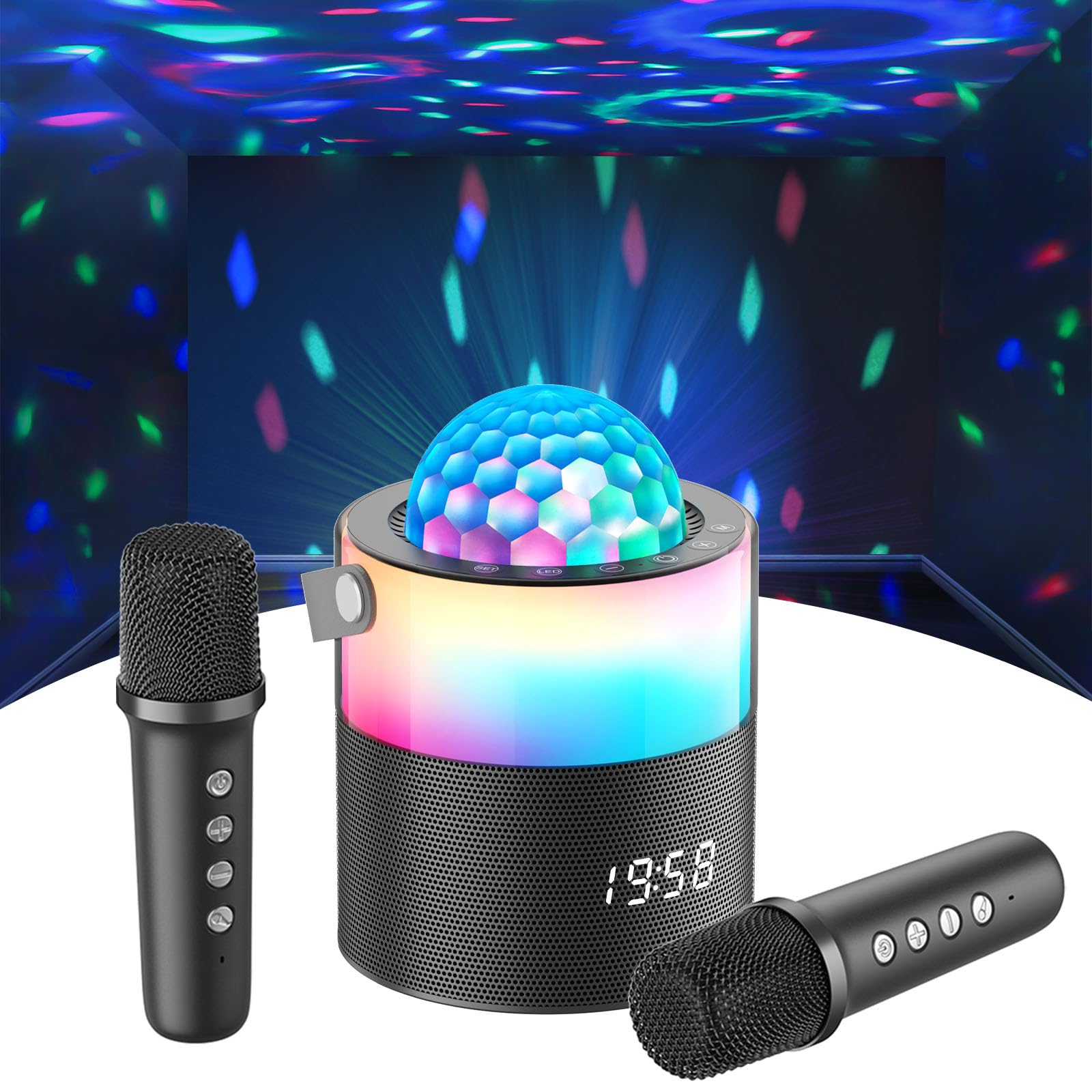 Mini Karaoke Machine for Kids Adults with 2 Wireless Mics Mini Portable Bluetooth Speaker ...
