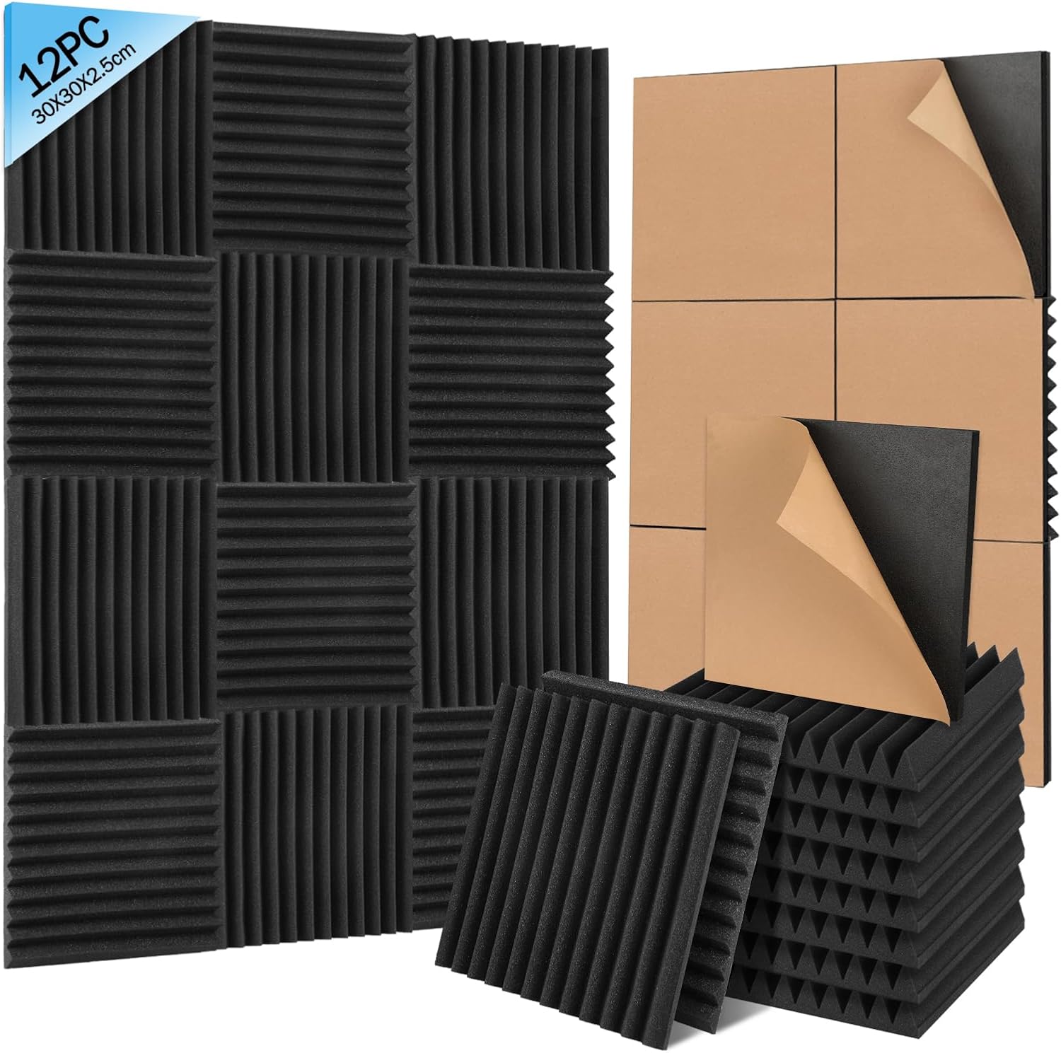 Sound Proofing Panels 12 Pack - 30x30x2.5cm Soundproofing Panels Self ...