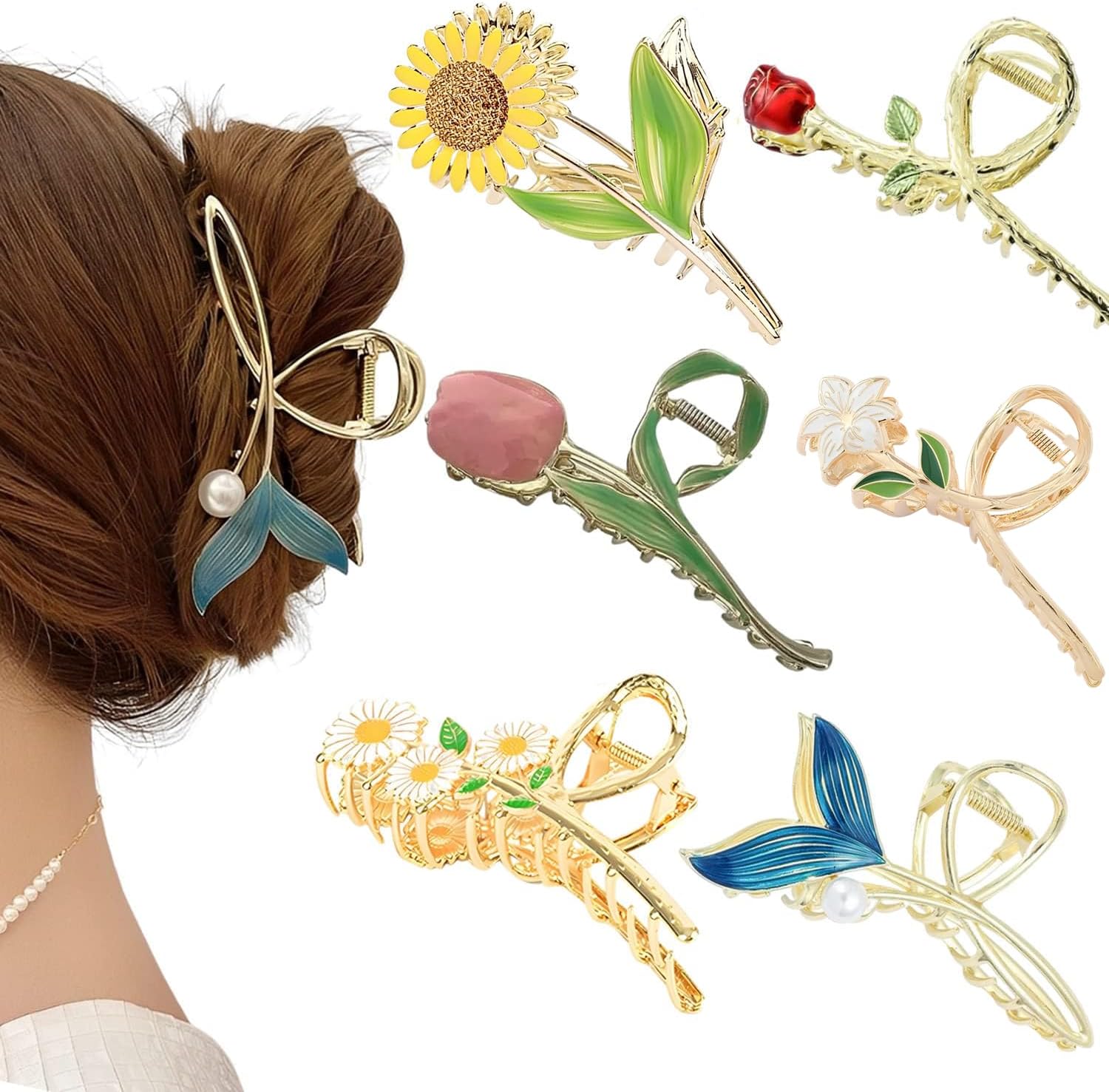 Amazon.com : Flower Metal Hair Claw Clips 6 Pcs Cute Large Tulip Hair ...