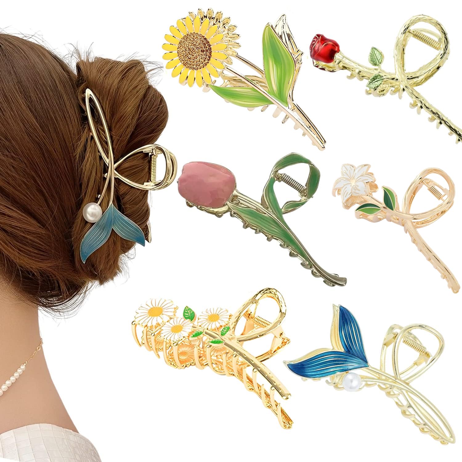 Amazon.com : Flower Metal Hair Claw Clips 6 Pcs Cute Large Tulip Hair ...