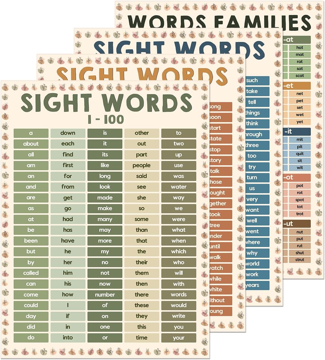 Amazon.com: 4 Pcs Sight Words Poster and Family Words Posters 12x16 ...