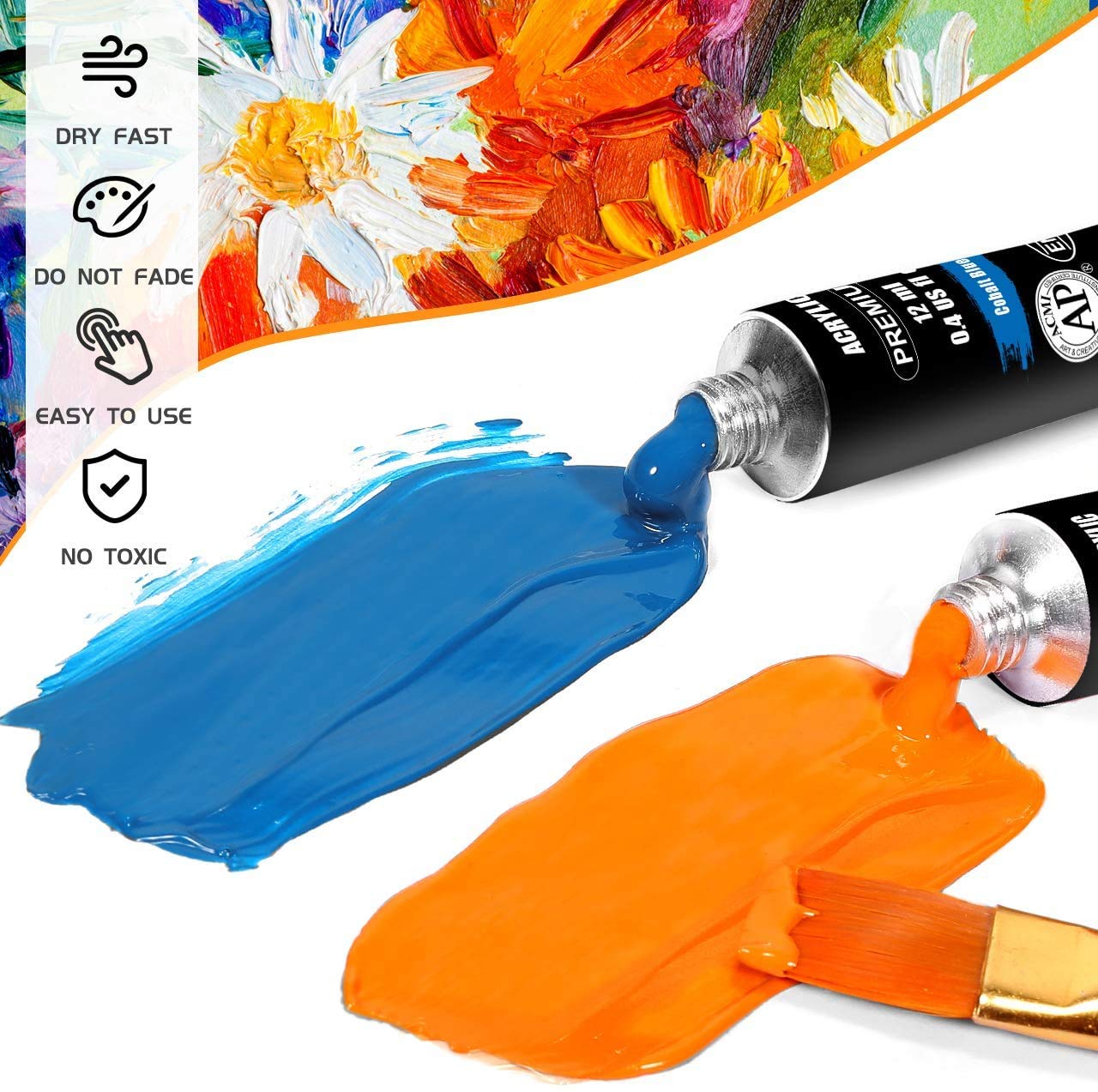Acrylic Paint Set, Buluri Acrylic Paint 24 Tubes Acrylic Paints for ...