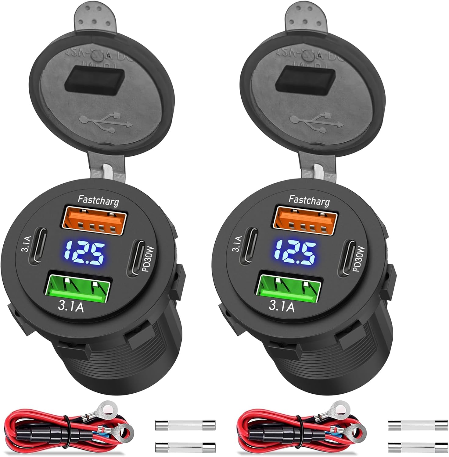 Amazon.com: 2 Pack 12V USB Outlet 4 Ports Dual USB C PD and Dual Quick ...
