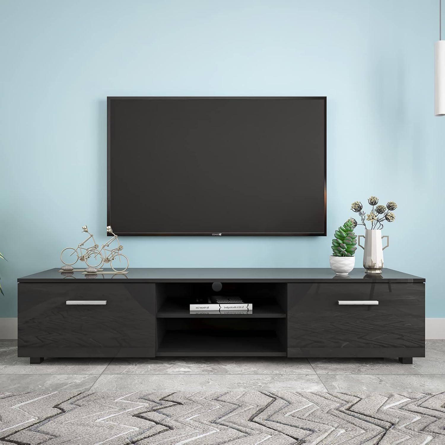 Amazon.com: Black TV Stand for 80 Inch TV Entertainment Center with ...
