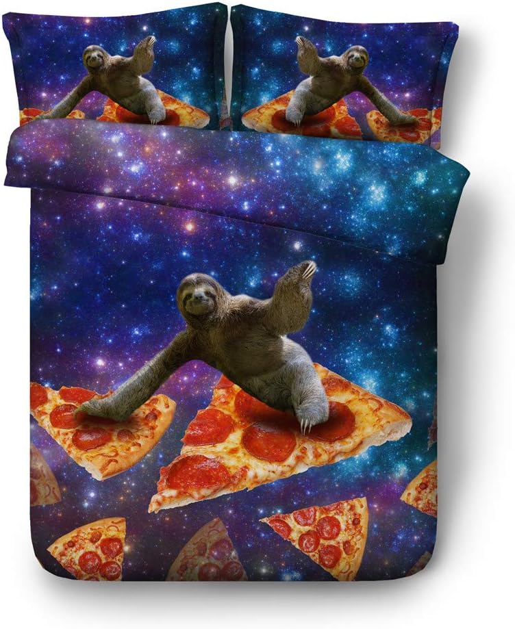 Amazon.com: Royal Linen Leisurely Sloth on Pizza and Galaxy Bed Set ...