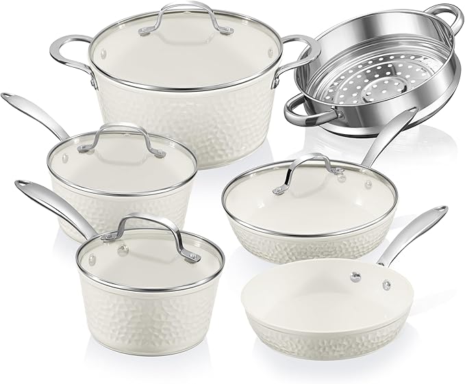 Amazon.com: Gotham Steel Hammered 15 Pc Ceramic Cookware Set Nonstick ...