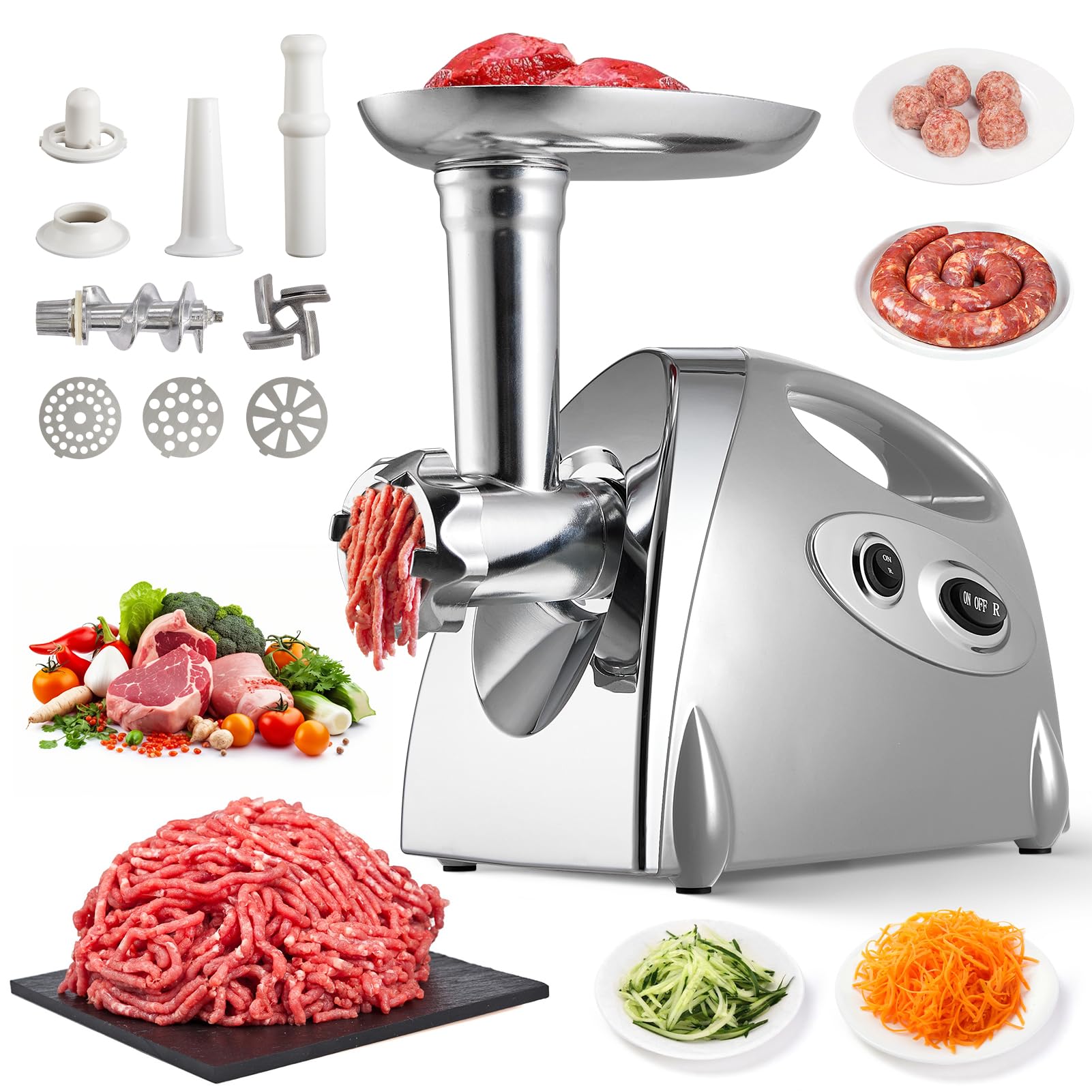 Warmiehomy Meat Grinder Electric, 2800W Meat Mincer with 3 Stainless ...