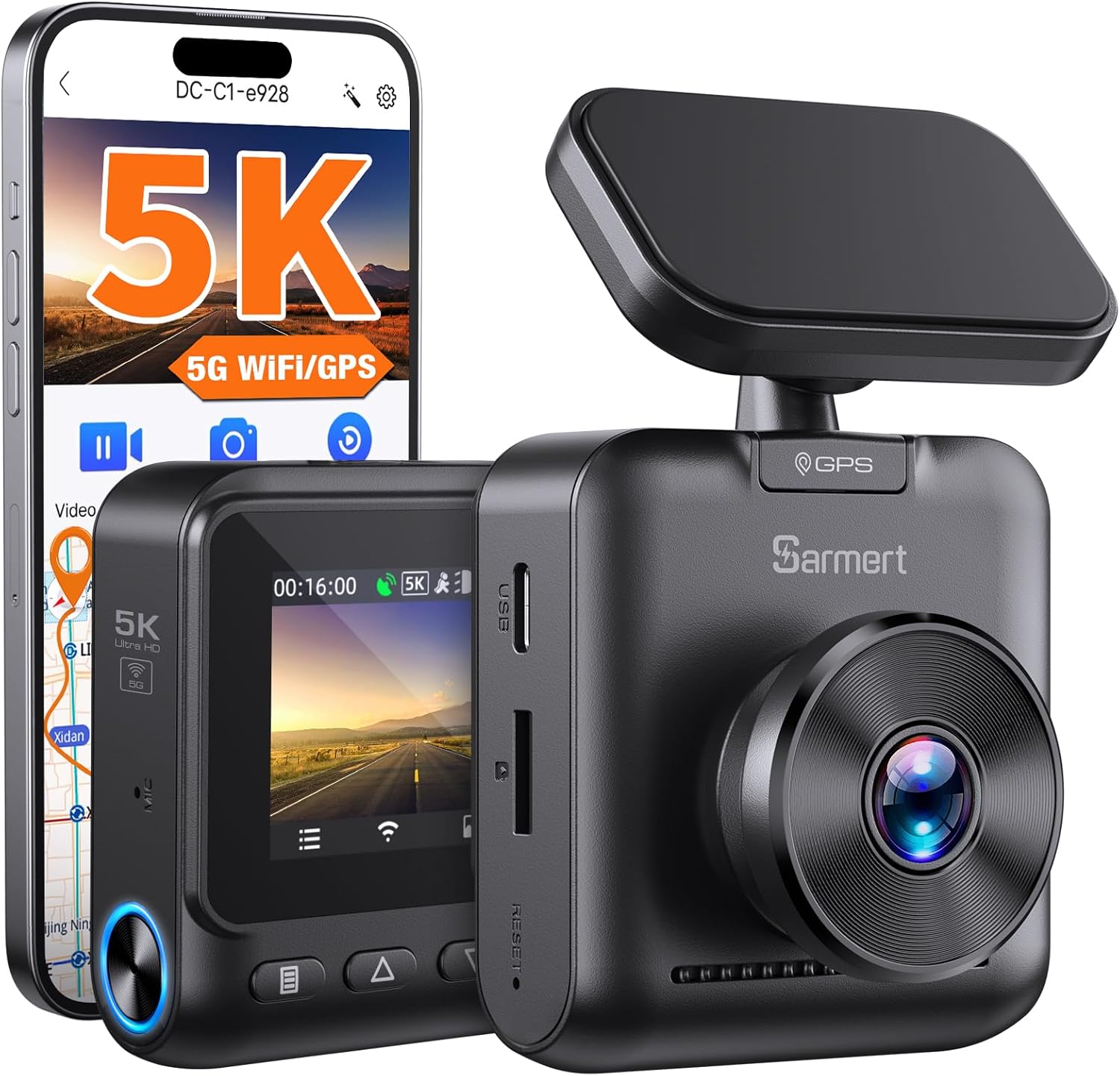 Amazon.com: Sarmert C1 5K Dash Cam - Built-in GPS and 5G WiFi, 5K/4K/2.5K UHD Dashcam with APP ...