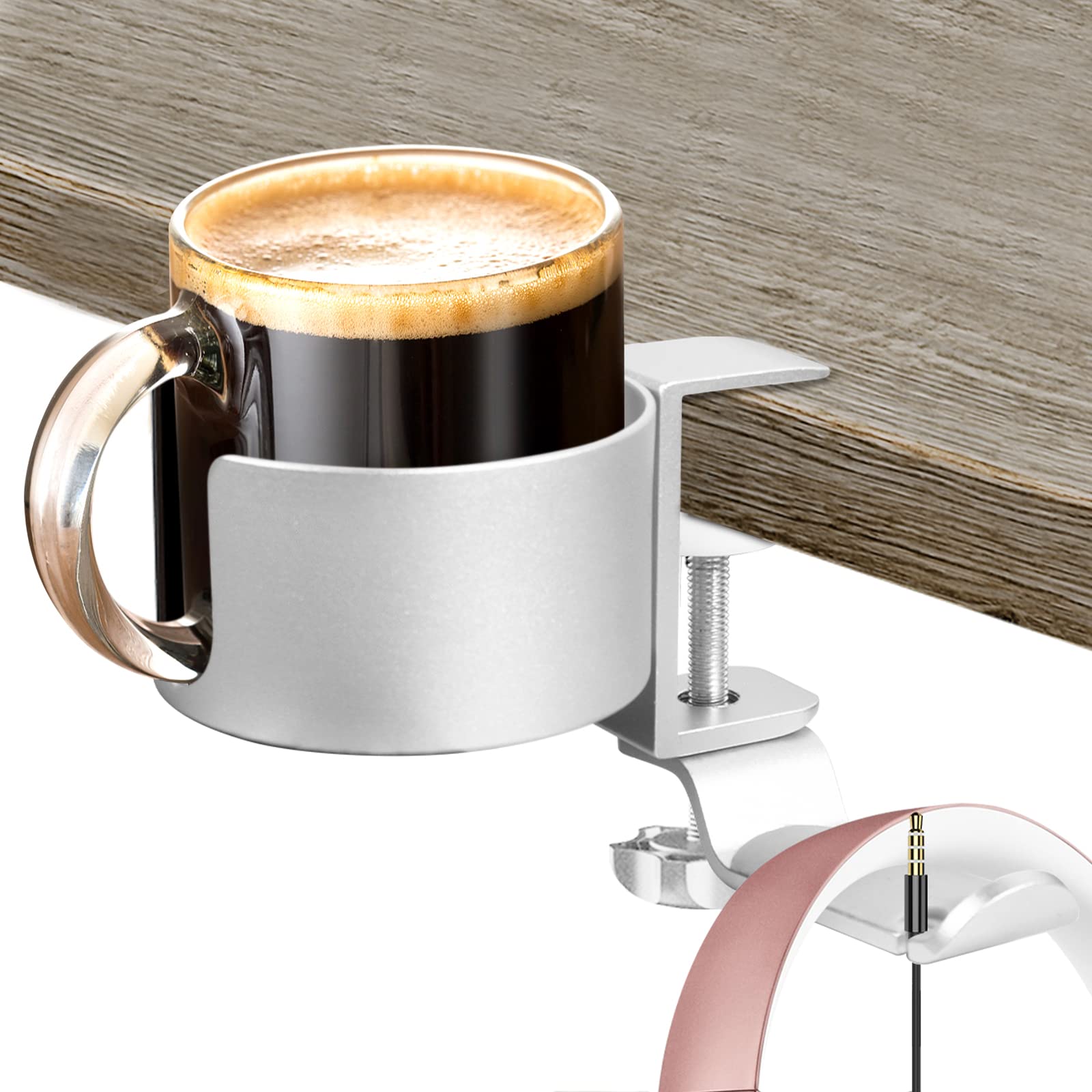 Amazon.com: Barafat Desk Cup Holder, 2-in-1 Anti-Spill Cup Holder Clamp ...