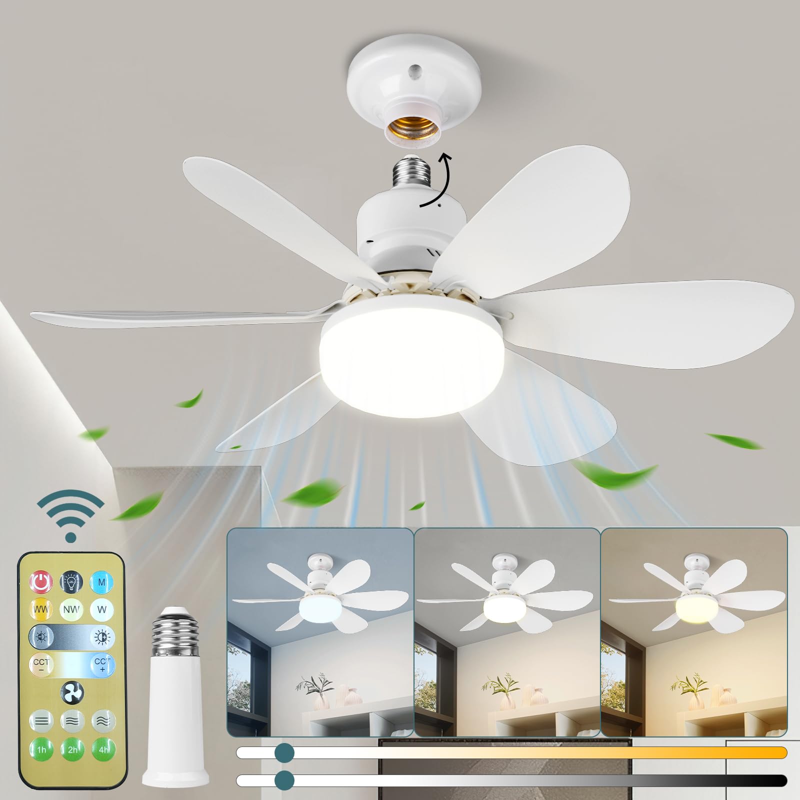 Amazon.com: HSC Socket Ceiling Fans with Lights, 20.4” Screw in Ceiling ...