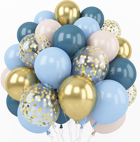 Amazon.com: Dusty Blue Balloon Set, 60 Packs 12 Inches Metallic Chrome Gold Macaron Blue Ocean ...