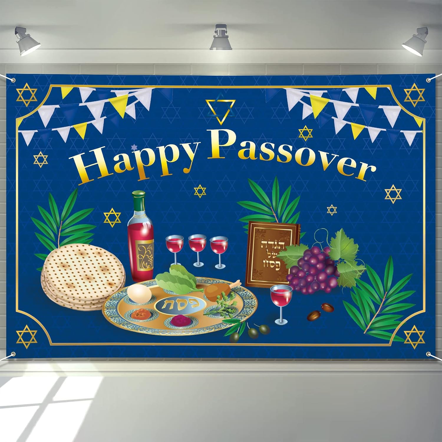 Amazon.com : Arosche Passover Decorations Banner 72" x 48" Happy ...
