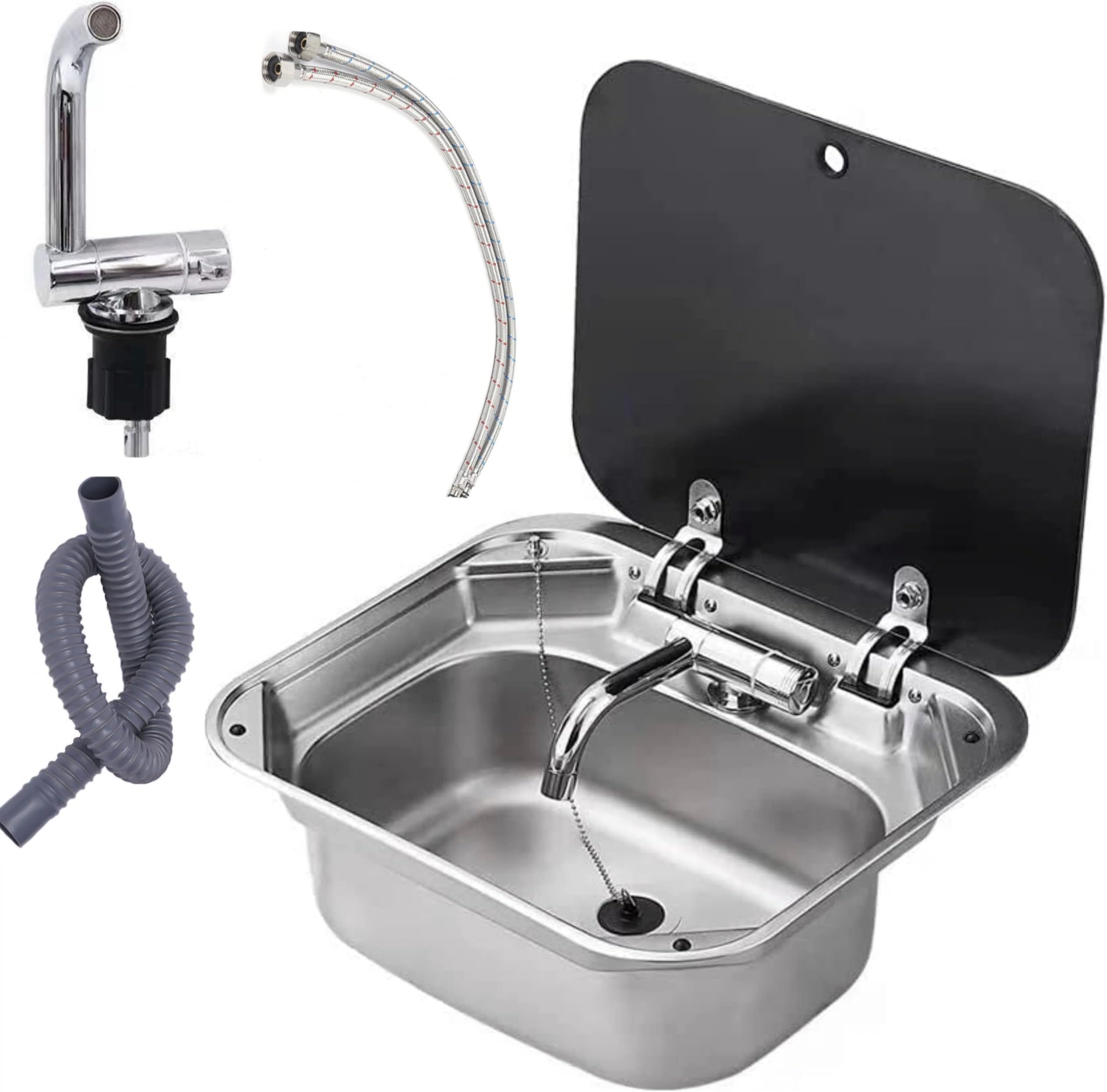 Amazon.com: Bar Kitchen Small RV Sink with Folding Faucet and Lid ...