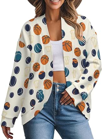 Vibrant Basketball Womens Cardigan Sweater All-Season Stylish Open ...