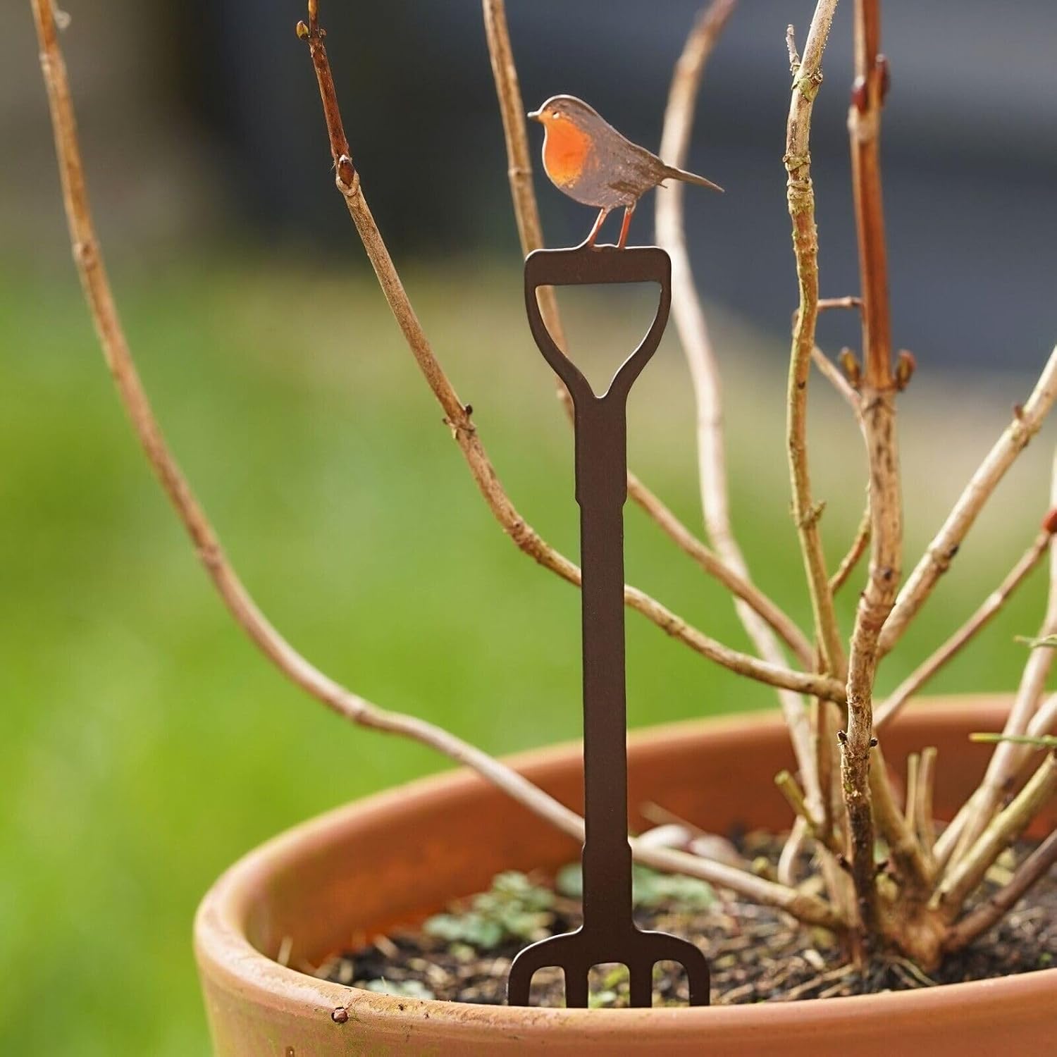 Mini Robin on Fork Metal Garden Stake | Outdoor Sculpture Statue Robins ...