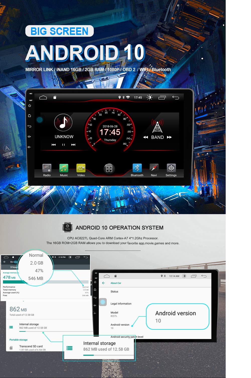 Buy Autosion 9 inch Android 11 Car Player Sat Nav Radio Headunit ...