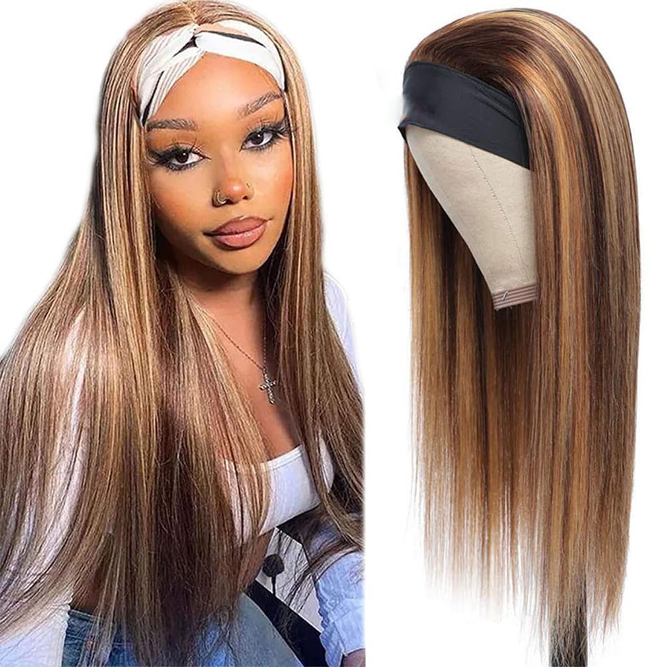 Amazon.com : HeioWuio 427 Straight Brazilian Remy Human Hair Headband ...