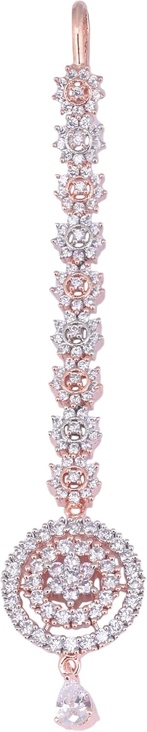 Amazon.com: SARAF RS JEWELLERY Rose Gold Plated Maang Tikka for Women ...