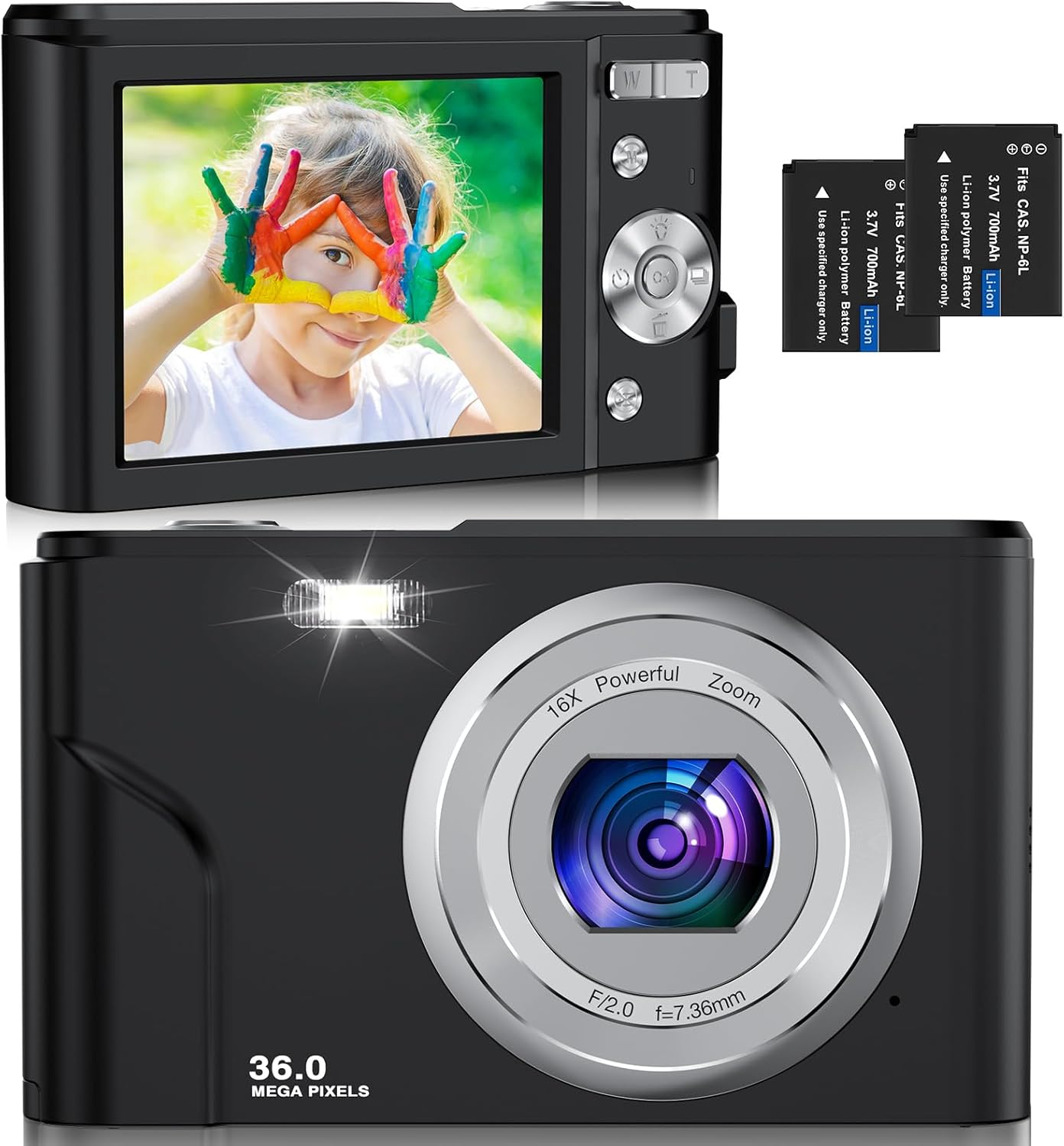 Amazon.com : Digital Camera, 1080P 36MP Kids Digital Camera with 16X ...