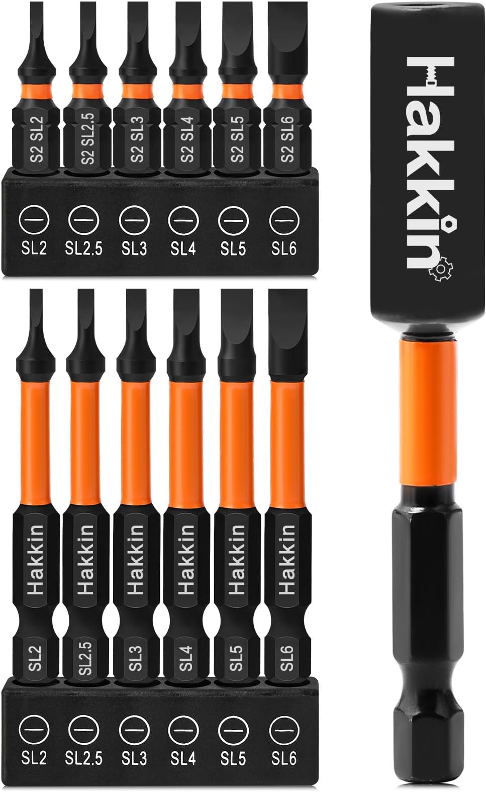 Hakkin 13Pcs Slotted Tip Screwdriver Bits S2 Steel Flat Head Magnetic ...