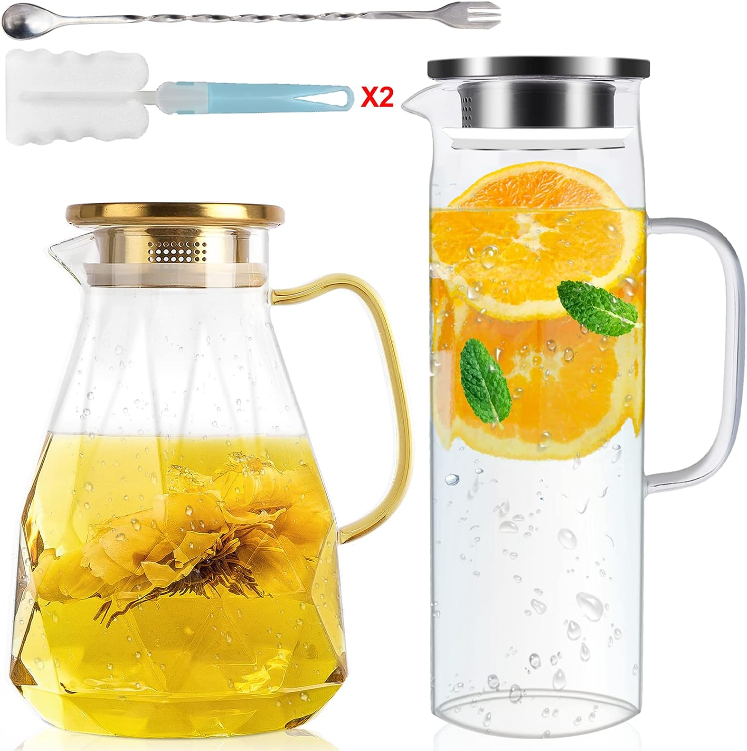 Amazon.com: Yirilan 74oz/2.2L & 51oz/1.5L Glass Pitchers : Home & Kitchen