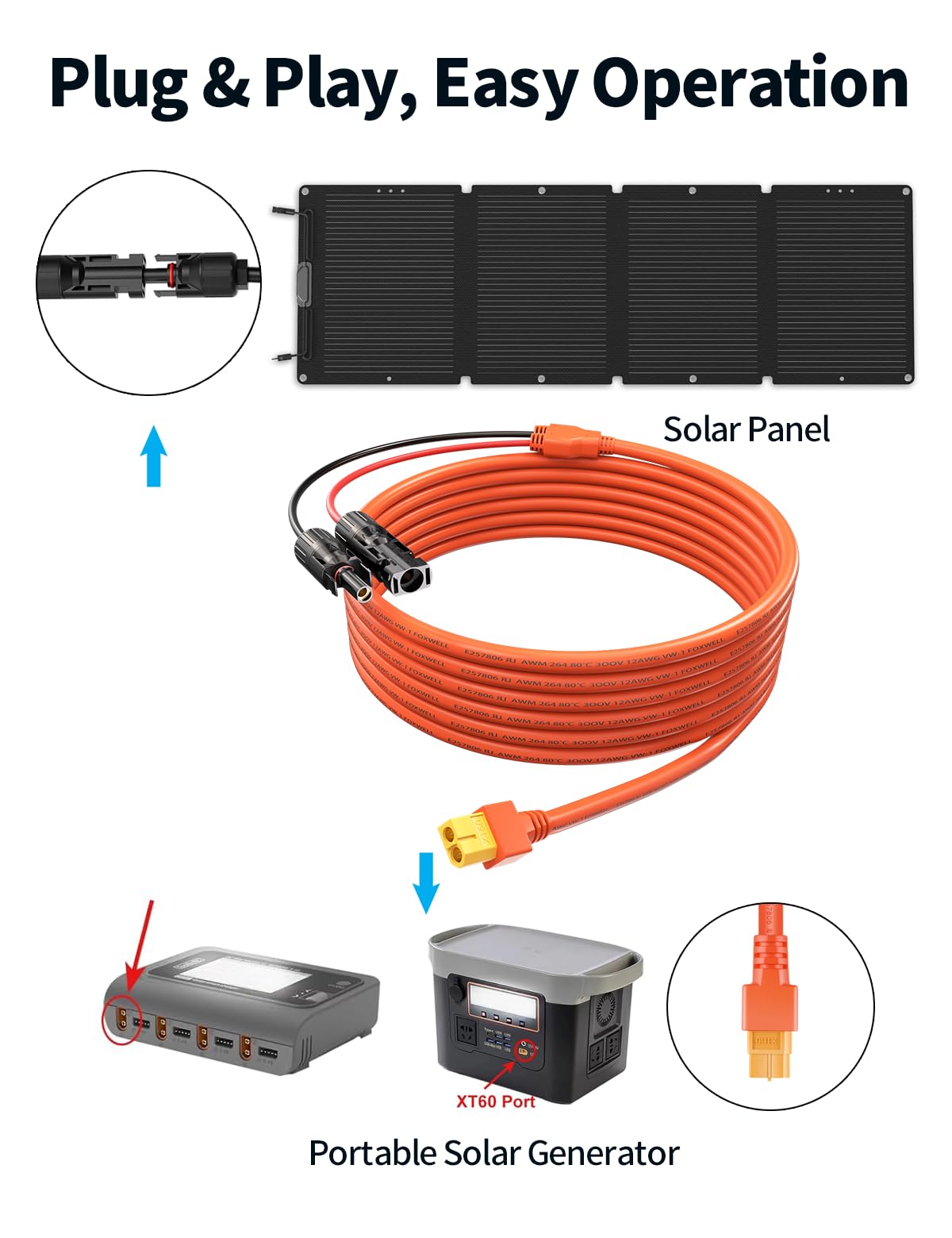 Snapklik.com : Tonton Solar To XT60 Charge Extension Cable 12AWG 16.5Ft ...