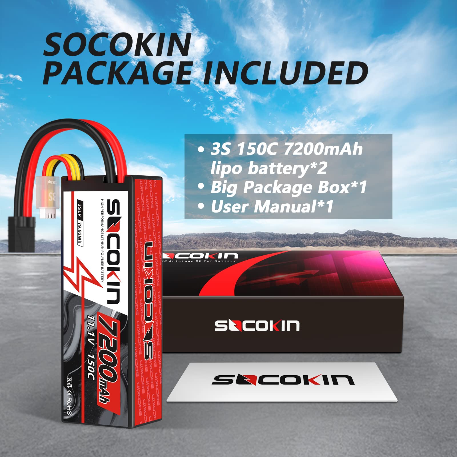 3S Lipo Battery 11.1V 7200mAh 150C RC Lipo Battery Hard Case with TR ...