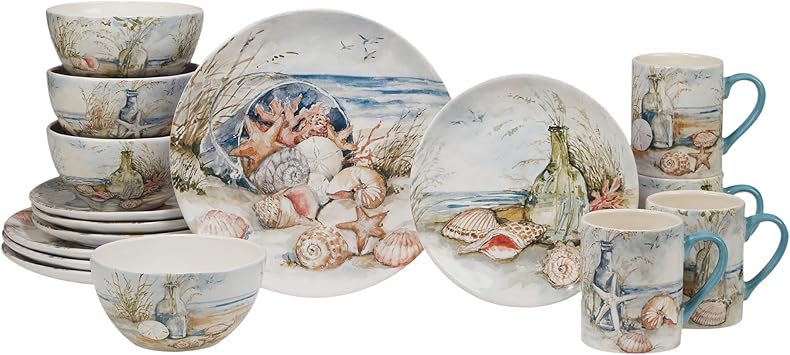 Amazon.com | Coastal Landscape 16 Piece Ceramic Dinnerware Set ...