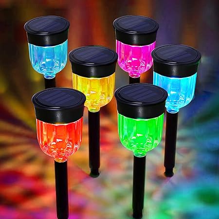 Bright Solar Pathway Lights 6 Pack,Color Changing/Warm White LED Solar ...