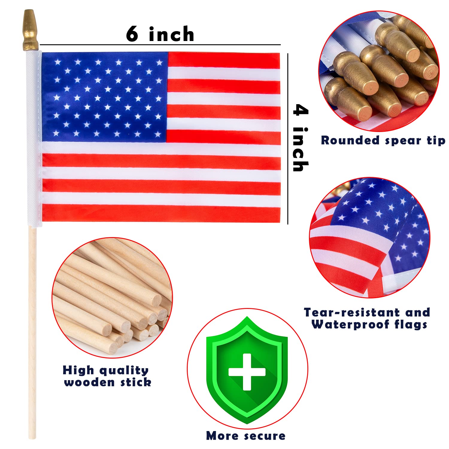 Snapklik.com : 40 Pack Small American Flags On Stick 46 Inch Mini ...